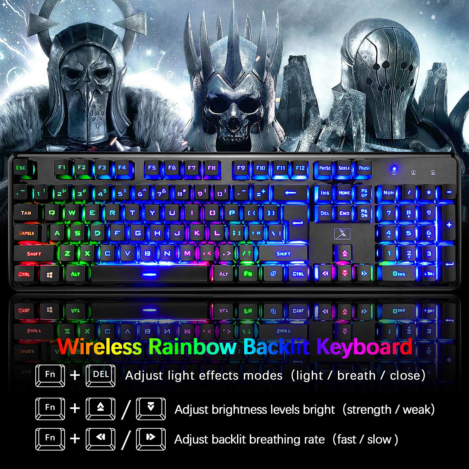 Rechargeable Keyboard and Mouse,Suspended Keycap Mechanical Feel Backlit Gaming Keyboard Mice Combo,Wireless 2.4G Drive Free,Adjustable Breathing Lamp,Anti-ghosting,4800 mAh Battery for Laptop Pc Mac