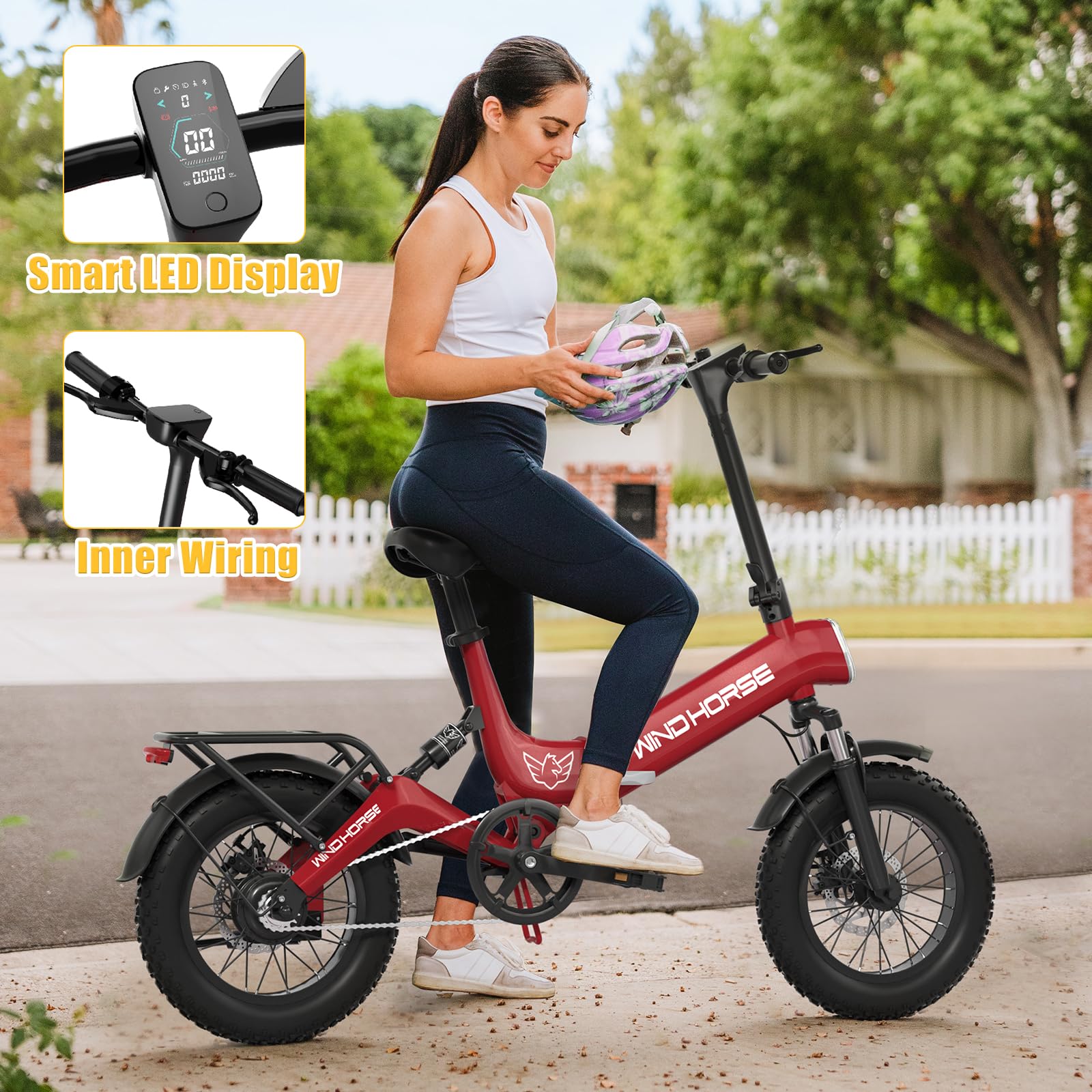 RIDWIND E-Bikes for Adults Electric, 16" Fat Tire Electric Bicycle, 20MPH Folding Ebikes with 36V Battery, APP Control, LED Display, IP67 Waterproof, Dumping Power Outage Snow Bicycle Electric