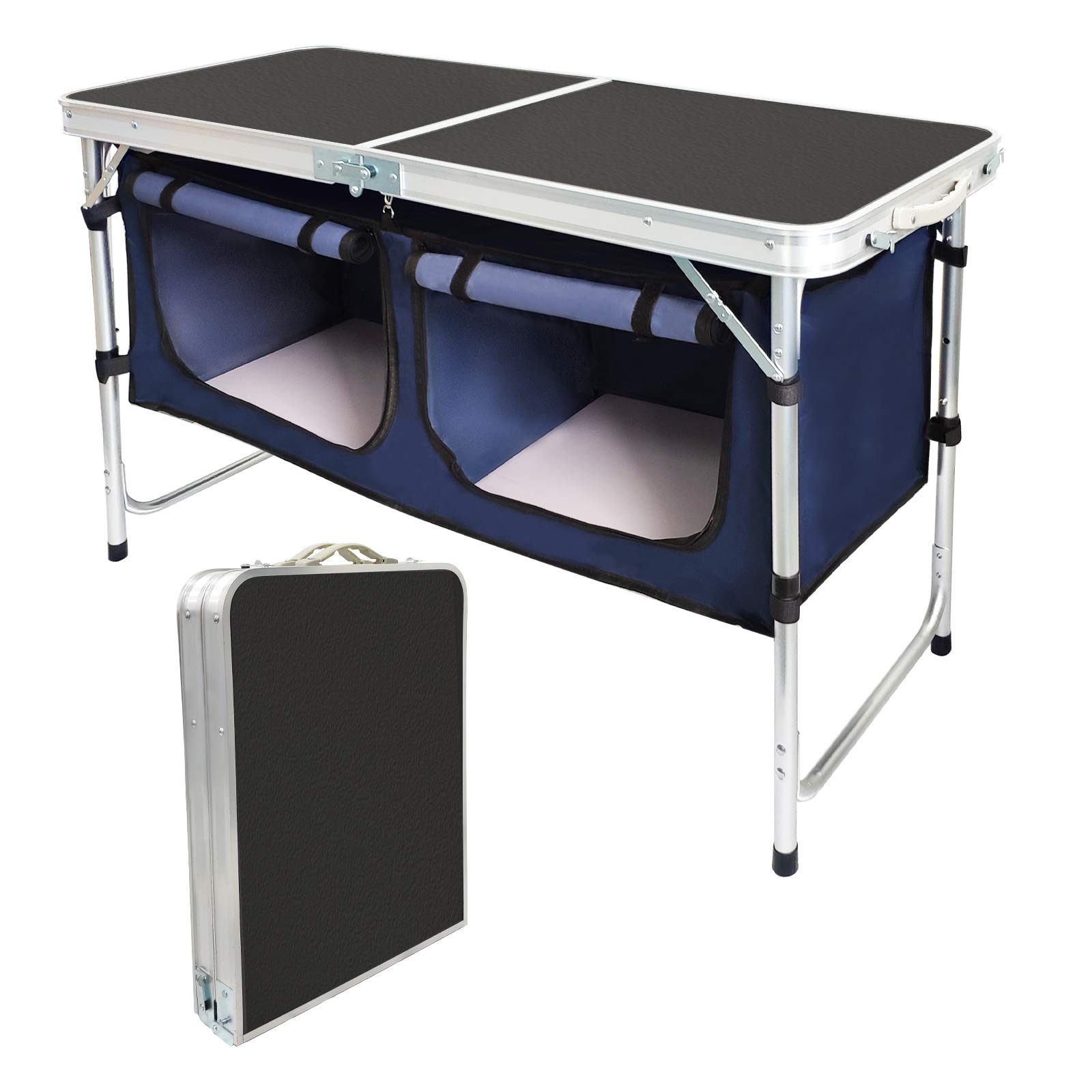 Seatopia Outdoor Folding Camp Table with Storage Organizer,Aluminum Lightweight Height Adjustable Picnic Table, Portable Foldable Table for Camping, Picnic, BBQ, Party,buffet table