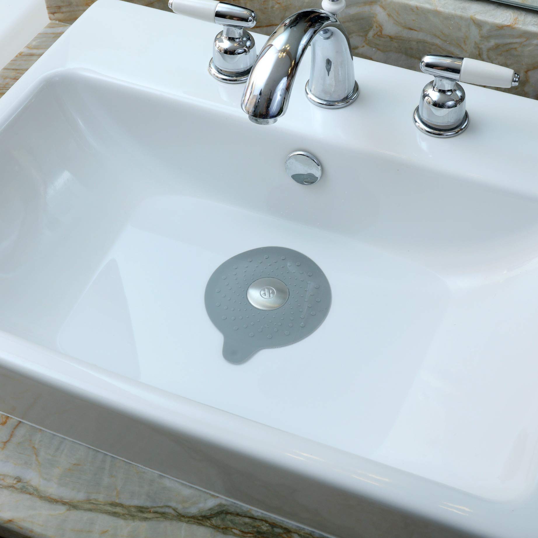 SlipX Solutions Gray Drain Stopper Fits Over Drains to Prevent Leaks (Covers Standard Tub & Sink Drains, Silicone & Stainless Steel)