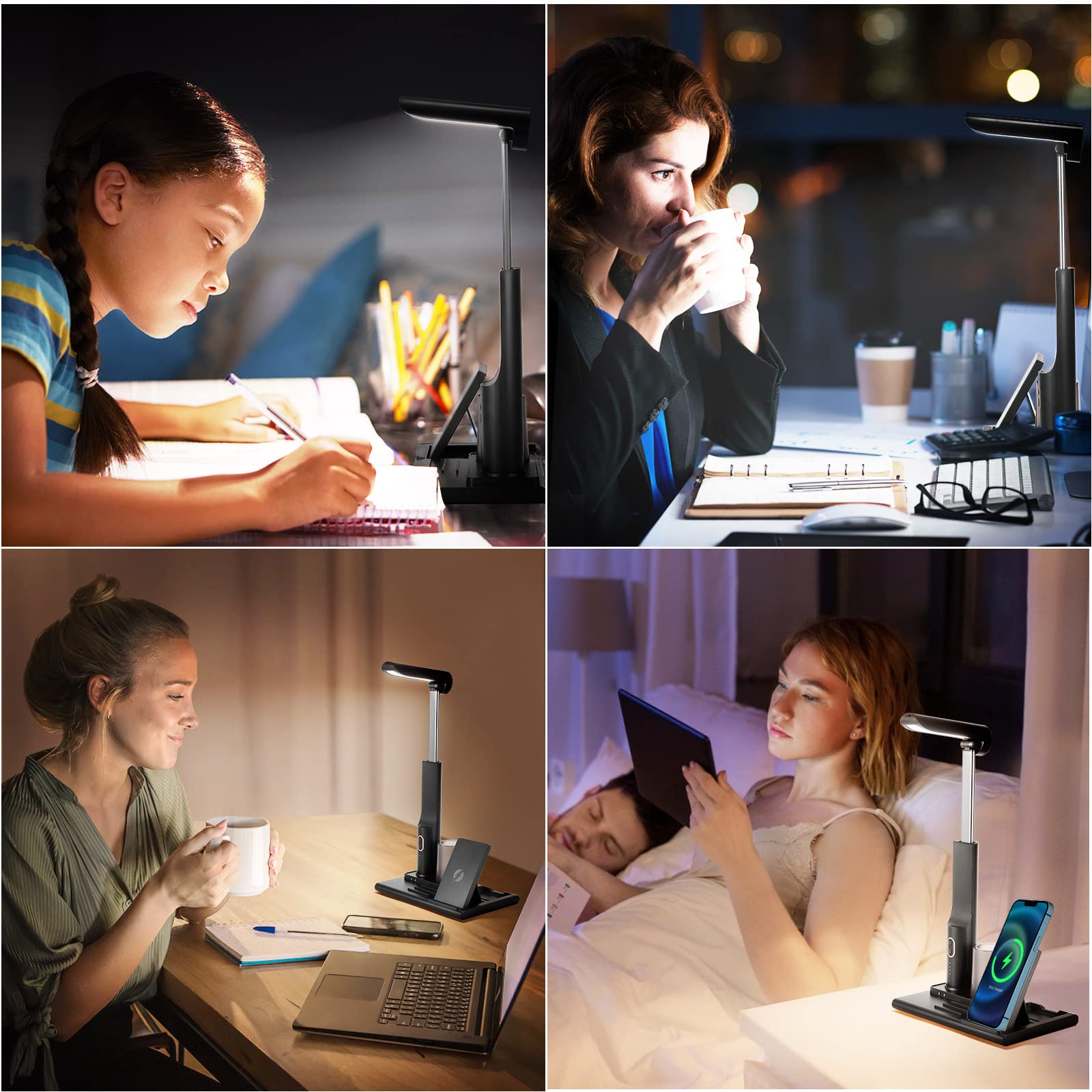 S SUNSBELL Led Desk Lamp, Wireless Charger 15W, Desk Lamp with USB Charging Port, 3 Lighting Modes 5W Desk Lamps for Home Office, Dorm Room Essentials Office Accessories, College Student Gifts