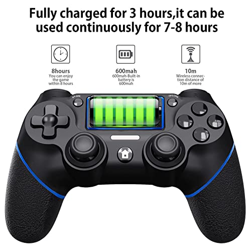 Wintek Inone Controller for PS4, Wireless Controller for PS4 / PS4 Slim / PS4 Pro, USB Controller for PC, Gamepad Joystick with Bluetooth Remote Control, Double Vibration, Audio Function(Black & Blue)