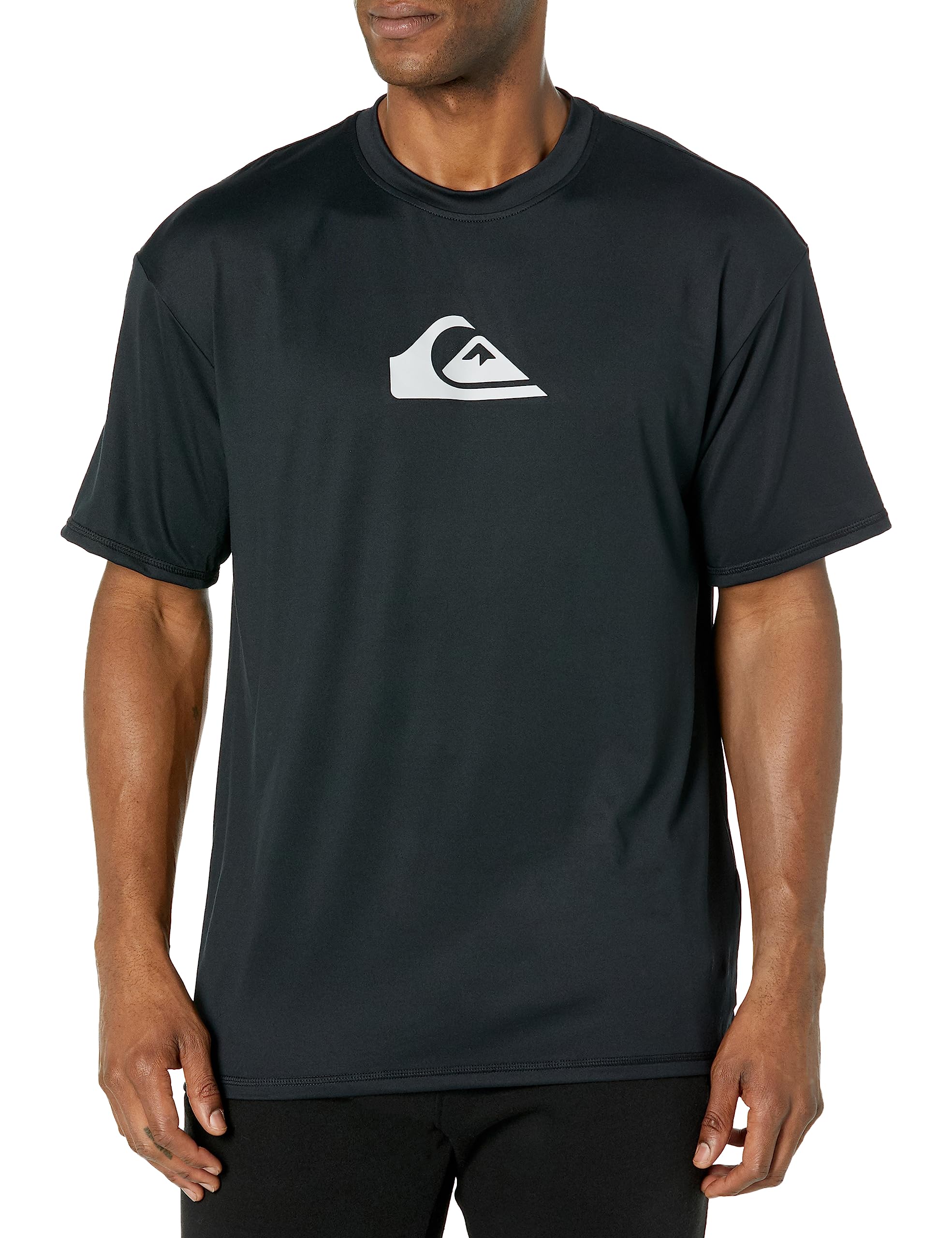 Quiksilver mens Solid Streak Short Sleeve Tee Rash Guard Shirt, Black, Large US