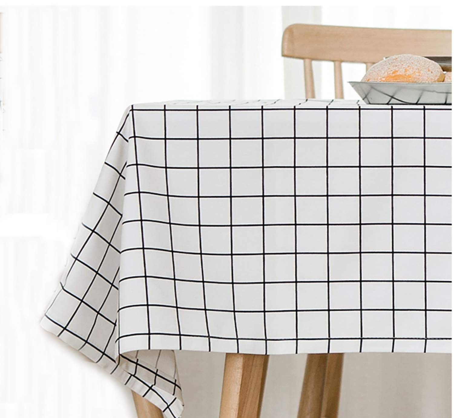 UNIQUE HM&LN Tablecloth Rectangle Table Cover Cotton Linen, Washable & Dustproof, Decoration Perfect for Dinning, Kitchen, Indoor & Outdoor (White, 55x78inch)