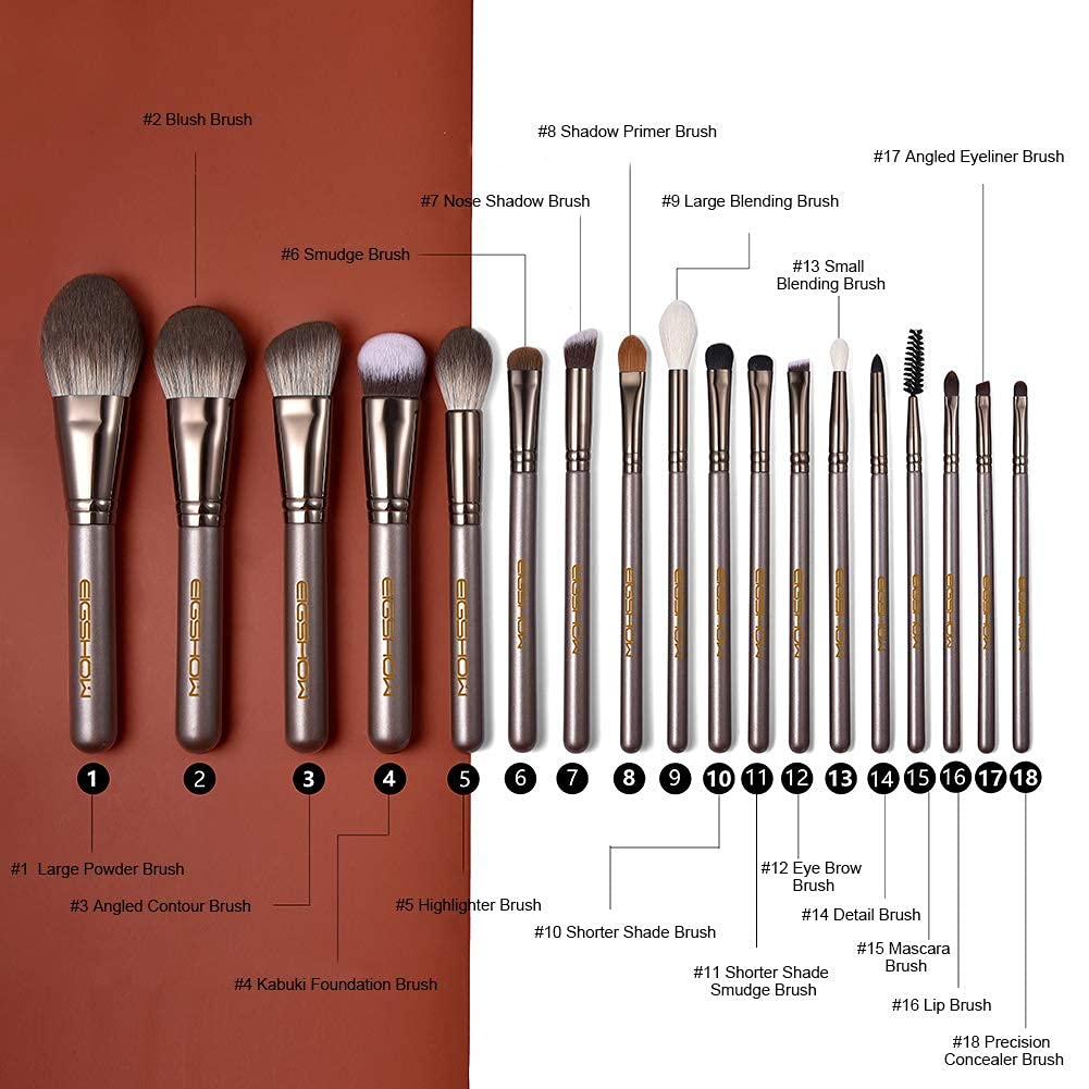 Professional Makeup Brush Set,Eigshow Makeup Brushes Perfect for Foundation Face Powder Blending Blush Bronzer Eyeliner Eye Shadow Brows with Case(PRO 18pcs Coffee)