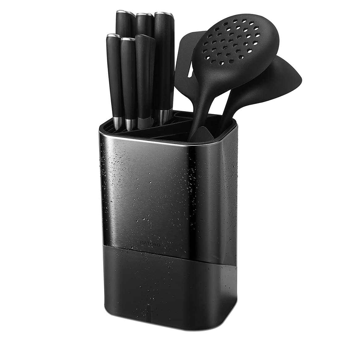 Universal Knife Block without Knives and Utensil Holder for Countertop, Matoyo 2-in-1 Stainless Steel Kitchen Knife Holder for Kitchen Counter, Fingerprint Resistant (Knife/Utensil Holder Black)