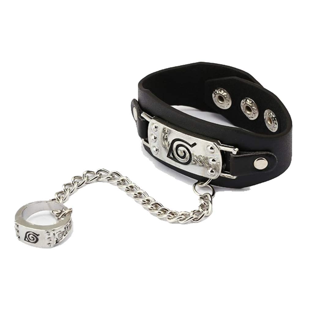 SWWLKJ Narutoo Shippuuden Anime Pu Leather Bracelet Ring, Ninja Jewelry Wristband Charms Punk