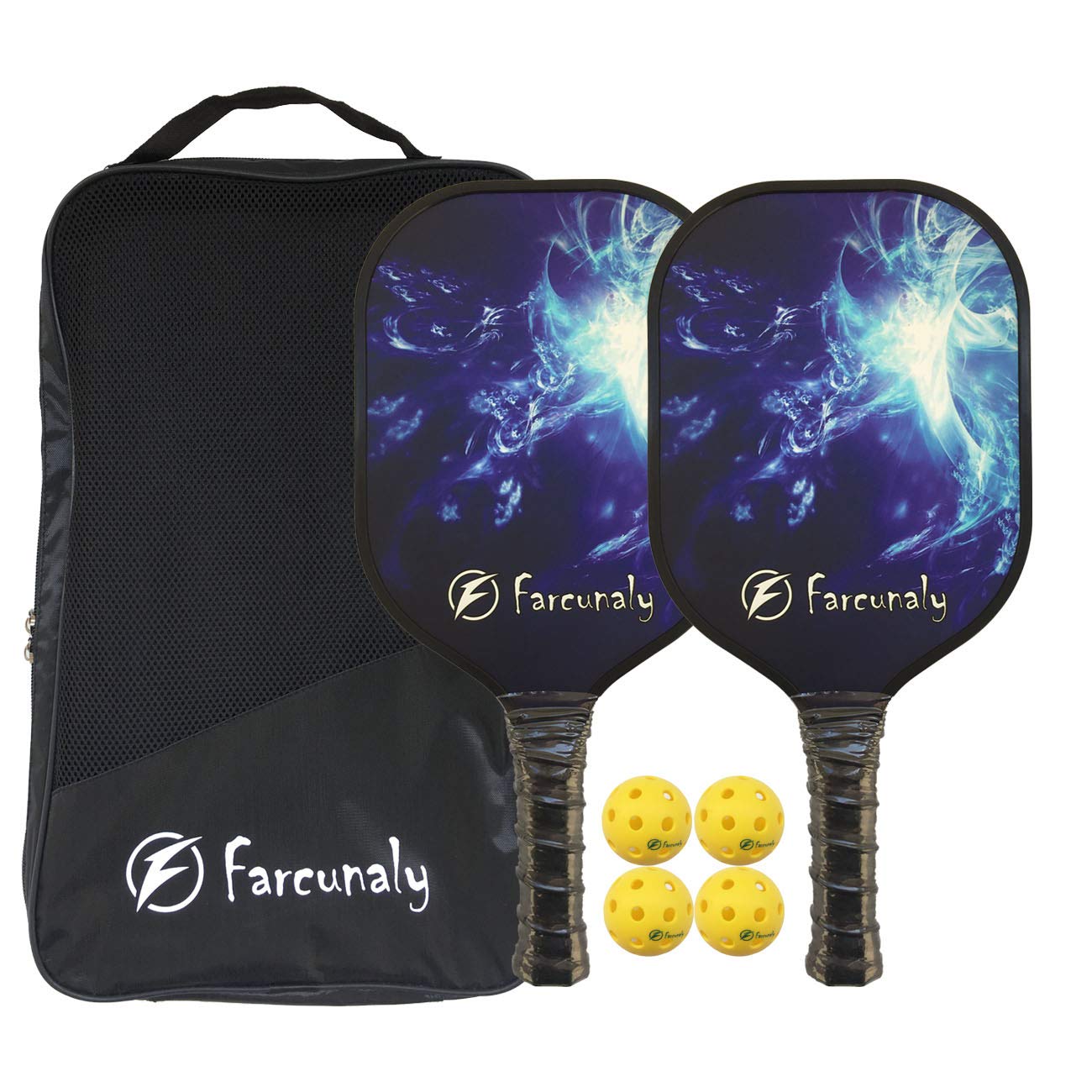 Pickleball Paddle Set,Two Graphite Pickleball Paddles and 4 Balls, Diving Cloth Cover Bag, Graphite Face, Polymer Honeycomb Core and Sandy Surface, use molding Process(Sky Blue)