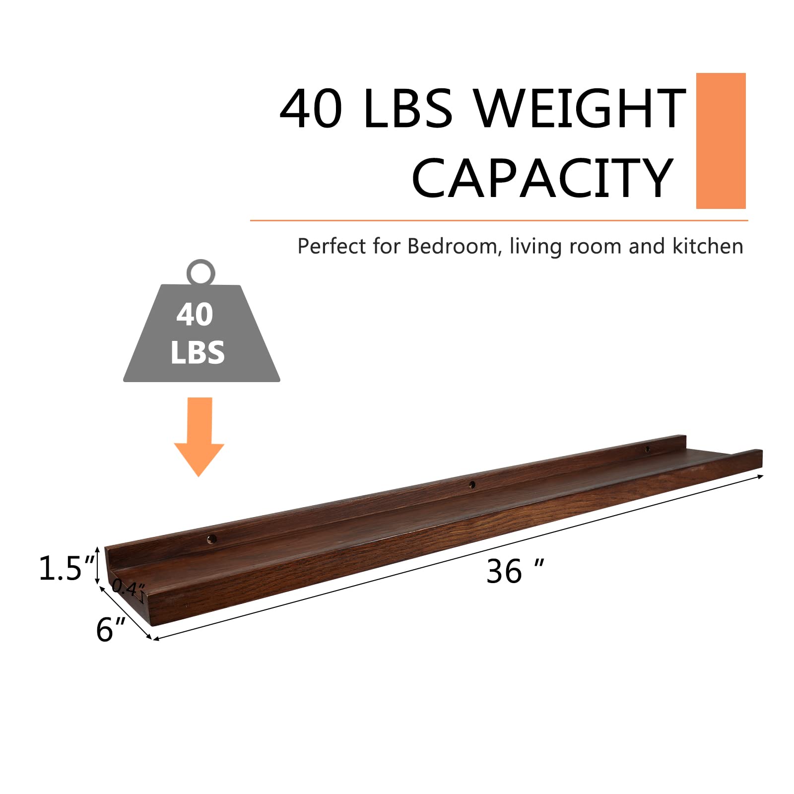 Recogwood 12 Inch Walnut Floating Shelves, 6'' Deep Solid Oak Wood Shelf, Rustic Wall Shelves for Decor and Storage, Picture Ledge Shelf for Bedroom/Bathroom/Living Room/Kitchen