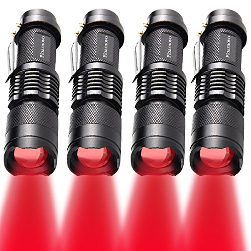 Ploarnovo Red Flashlight LED Single Mode Red Torch Zoomable Red Light Flashlight with Clip for Hunting Astronomy, Aviation, Night Observation,4-Pack