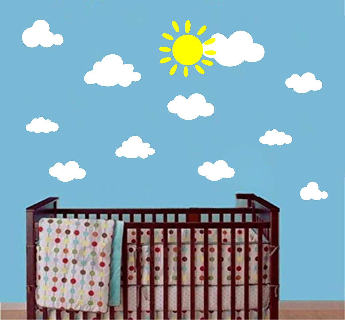Sun and Clouds Wall Decals Wall Stickers Peel White Clouds Sky Wall Decals Easy to Apply and Removable Baby Nursery Room Wall Decor