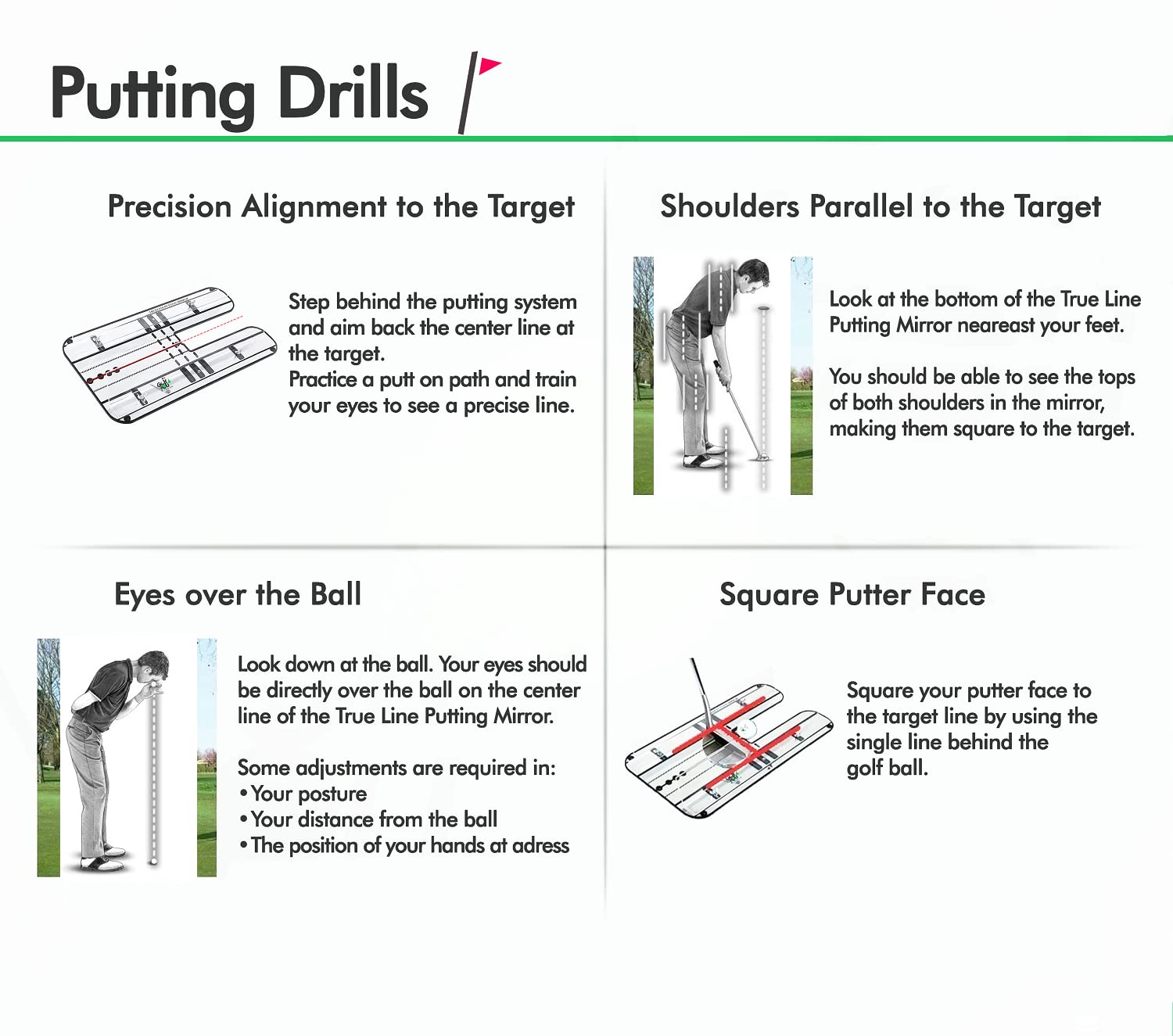Premium Golf Alignment Mirror - All in One Value Pack Golf Putting Practice Aids to Improve All Aspects of Your Short Game