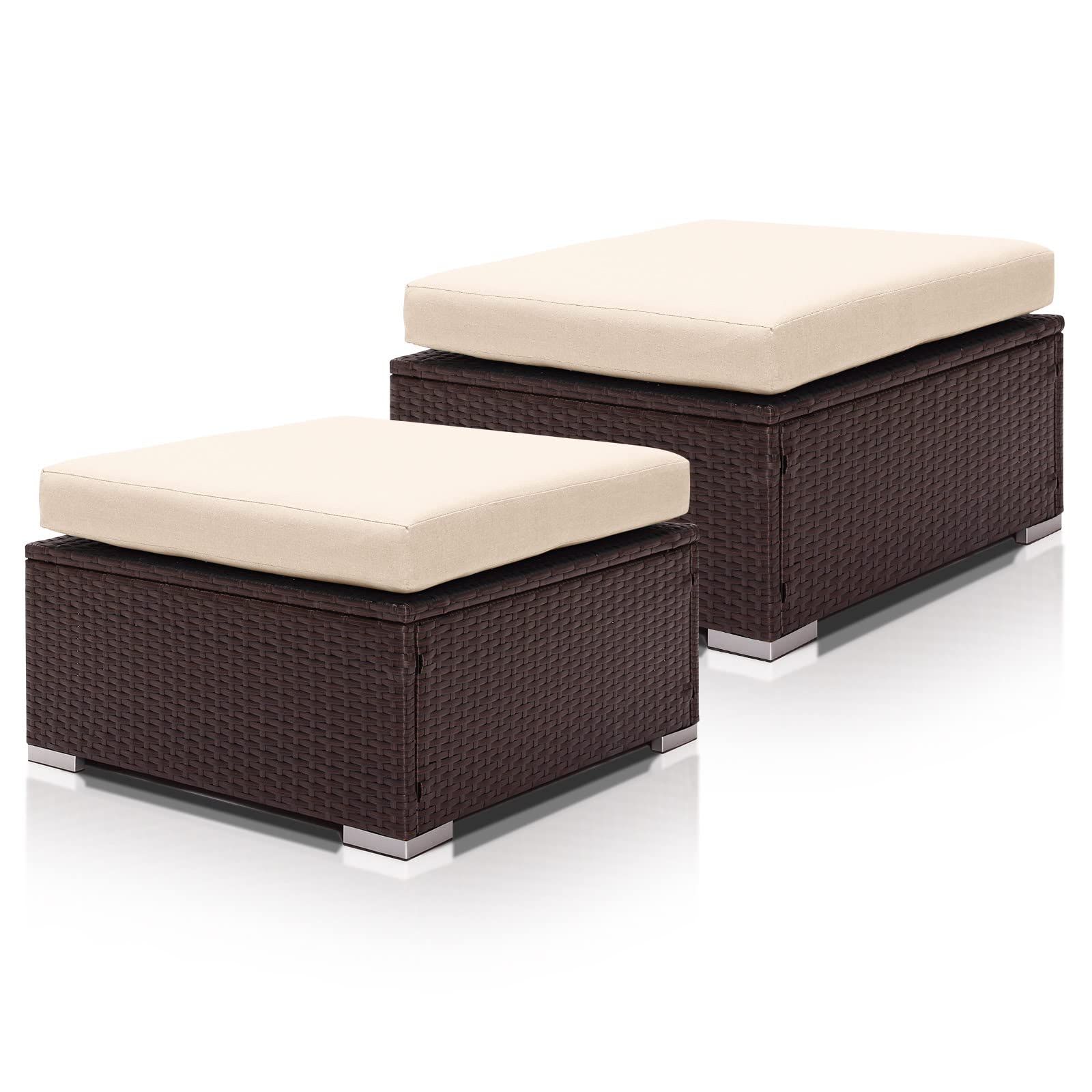 NICESOUL Conversation Sets Outdoor Patio Furniture Sofa Set Gray PE Rattan Wicker Conversation Sets (Black Ottoman)