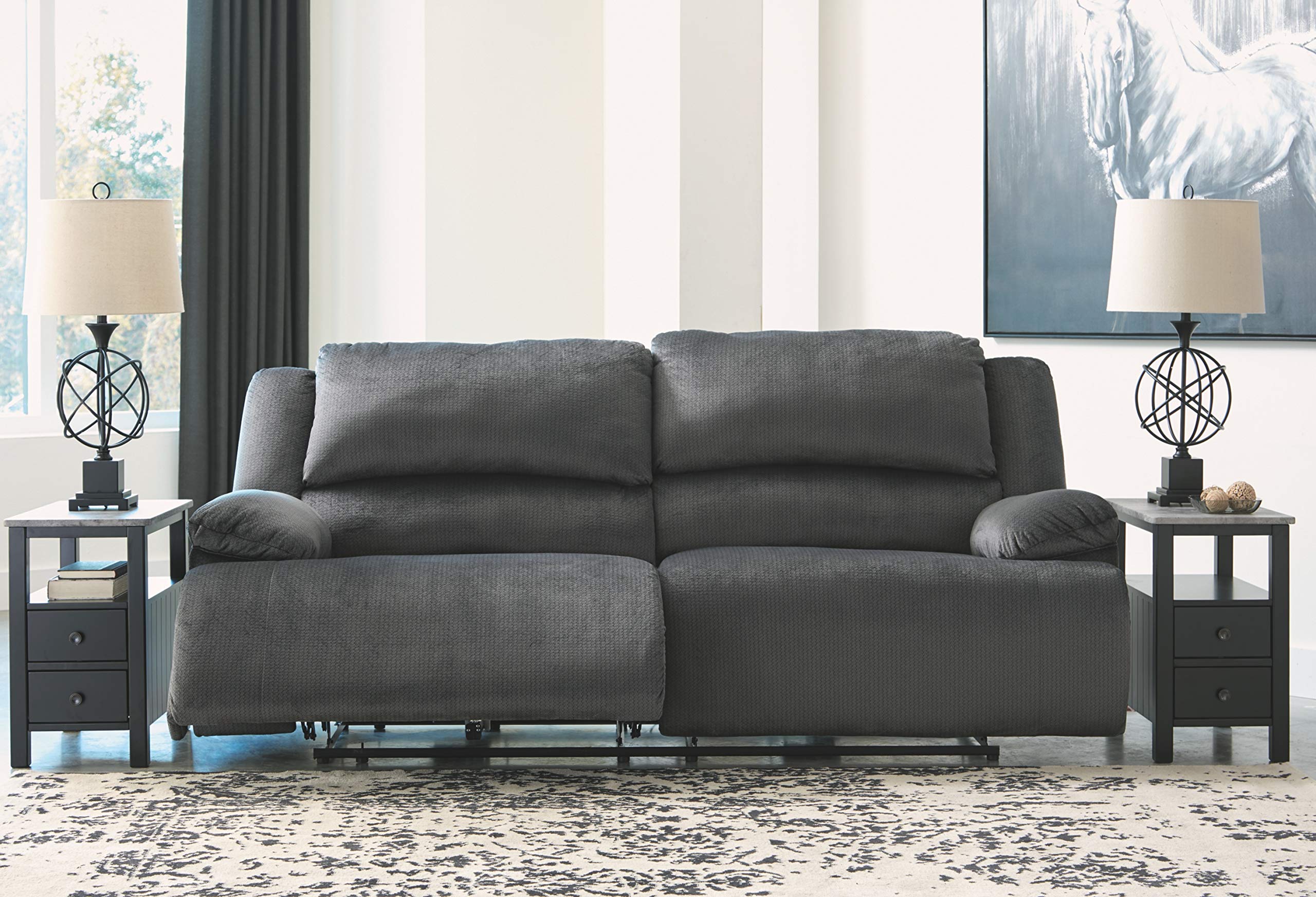 Signature Design by Ashley Clonmel Microfiber Extra Wide Manual Reclining Sofa, Gray