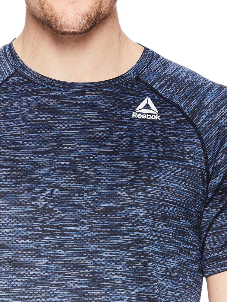 Reebok Men's Supersonic Crewneck Workout T-Shirt Designed with Performance Material - Push Press Navy, Large