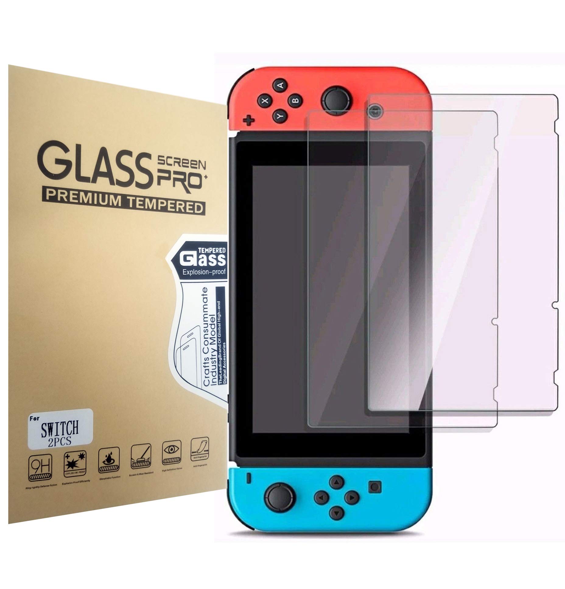 Pokanic [2 Pack] Compatible with Nintendo Switch 2017 Screen Protector Tempered Glass, Transparent HD Clear Anti-Scratch Screen Protector, Bubble Free, Dock-able, Easy Installation, Film Switch 2017