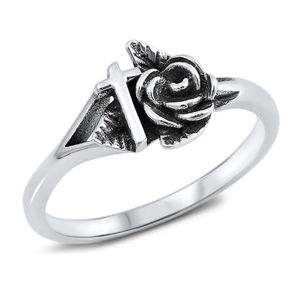 Oxford Diamond Co Antique Cross Purity Rose Band .925 Sterling Silver Ring Sizes 7