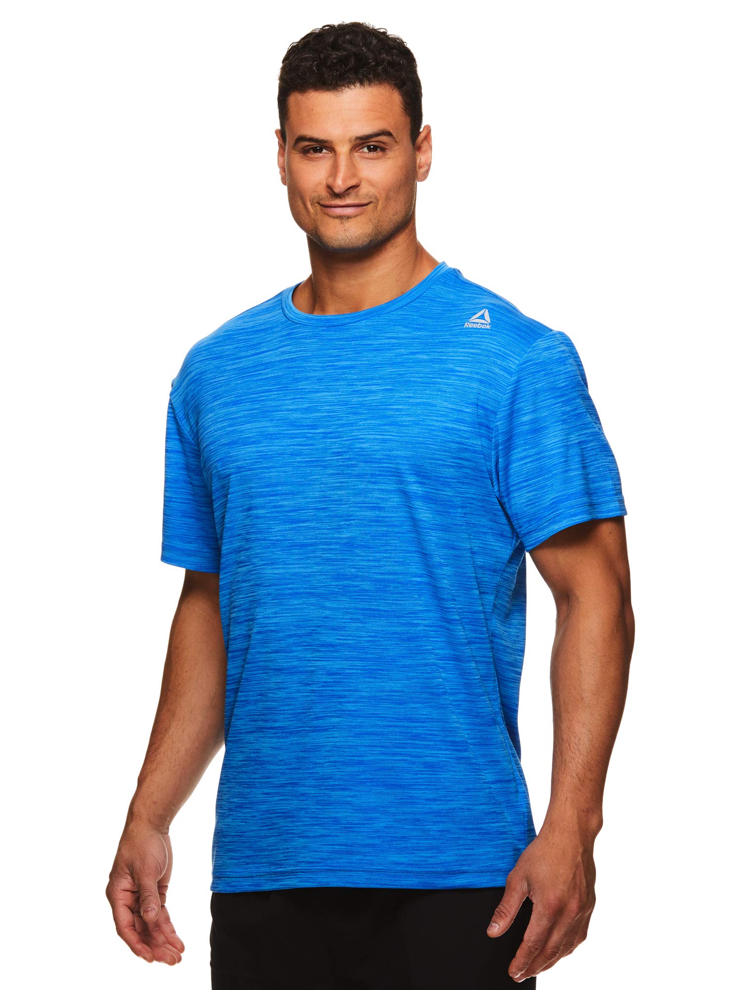 Reebok Men's Supersonic Crewneck Workout T-Shirt Designed with Performance Material - Neptune Electric Blue Lemonade Heather, X-Large
