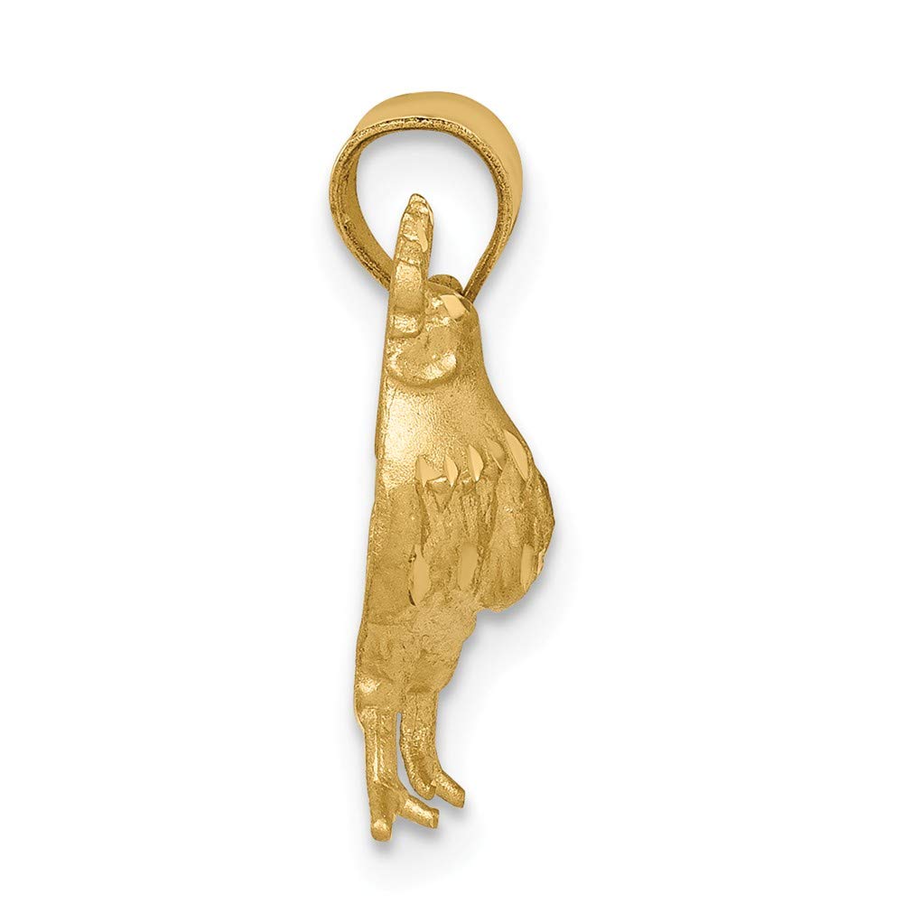 Solid 14k Yellow Gold Diamond-Cut Rooster Brushed Matte Finish Pendant Charm