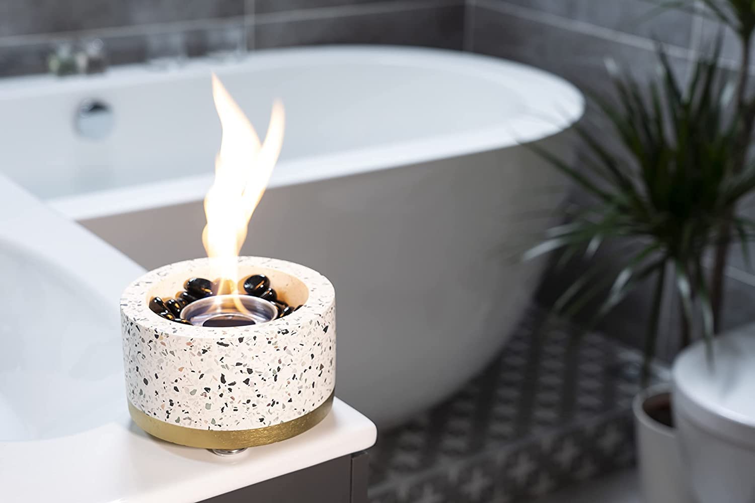 Xoten Tabletop Fire Pit, Terrazzo, Indoor & Outdoor Fire Pit Bowl, Ethanol Fire Pit, Small Balcony Table Top Fire Bowl, Patio Firepit, Mini Fireplace, Tabletop Fireplace