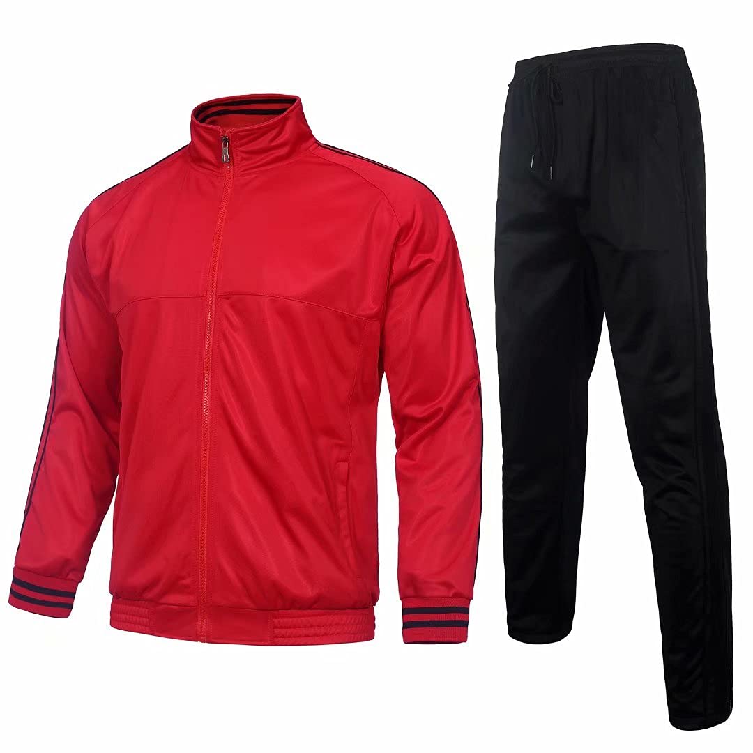 R RAMBLER 1985 Men's Activewear Tracksuit Side Stripe stand-up collar track jacket and pants Sweatsuit Sets for men Running outwear(navy Blue,L)