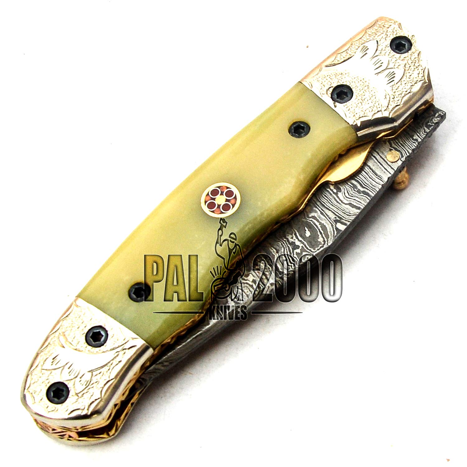 PAL 2000 KNIVES Handmade Folding knife - Damascus Pocket Knife - For Men - with Camel Bone Handle - Custom Pocket Knife - for - Camping - Fishing - Outdoor - and EDC - 9680
