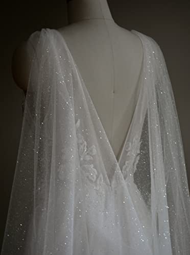 Sparkling Bridal Shawl Glitter Capes Veil for Weding Dress Robe Cape Shawls Wings Veil Bling Bling Champagne Veil (Ivory)