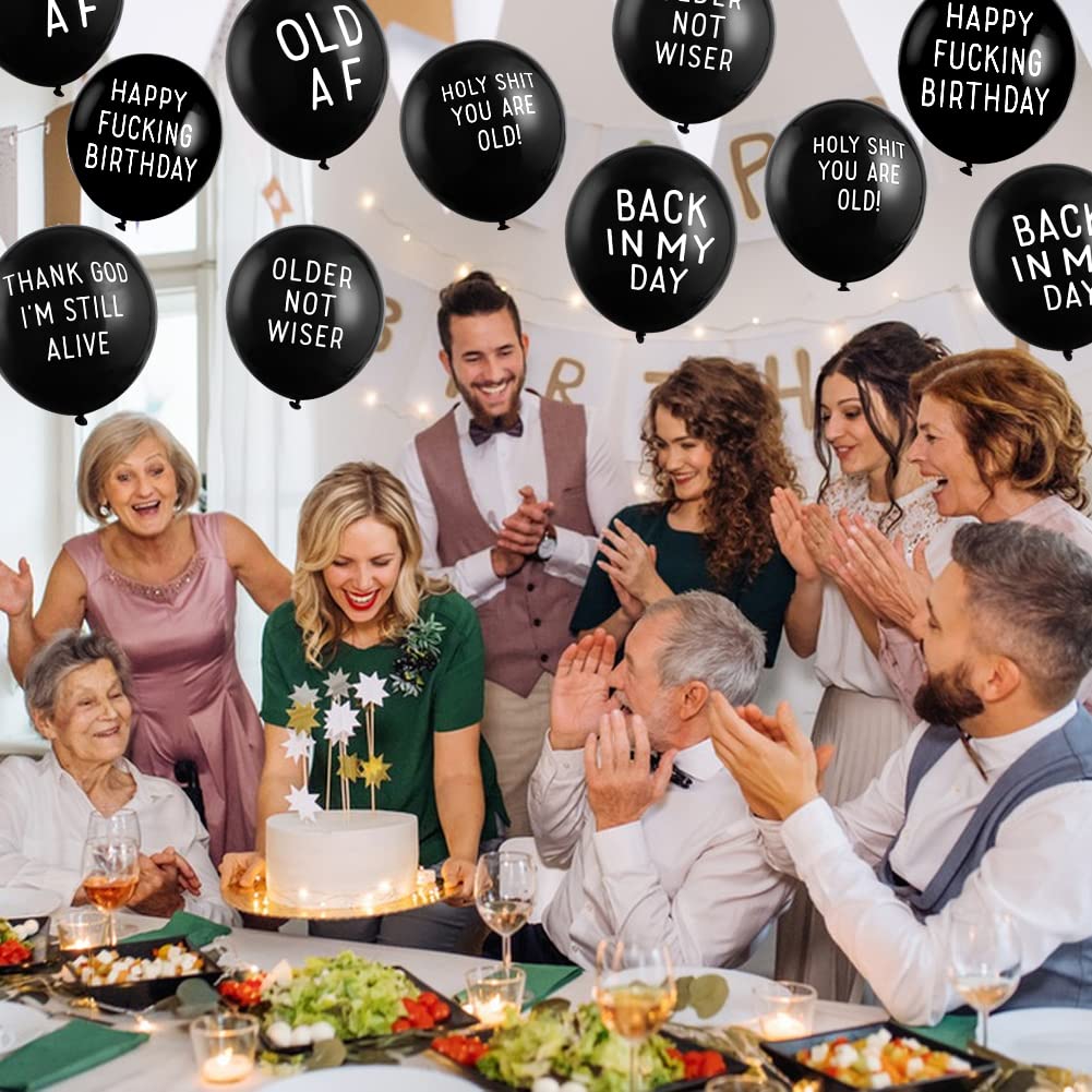 SUNBEAUTY 18PCS Abusive Balloons Funny Old Age Birthday Balloons Offensive Balloons Different Phrases for Men's Birthday Decoration