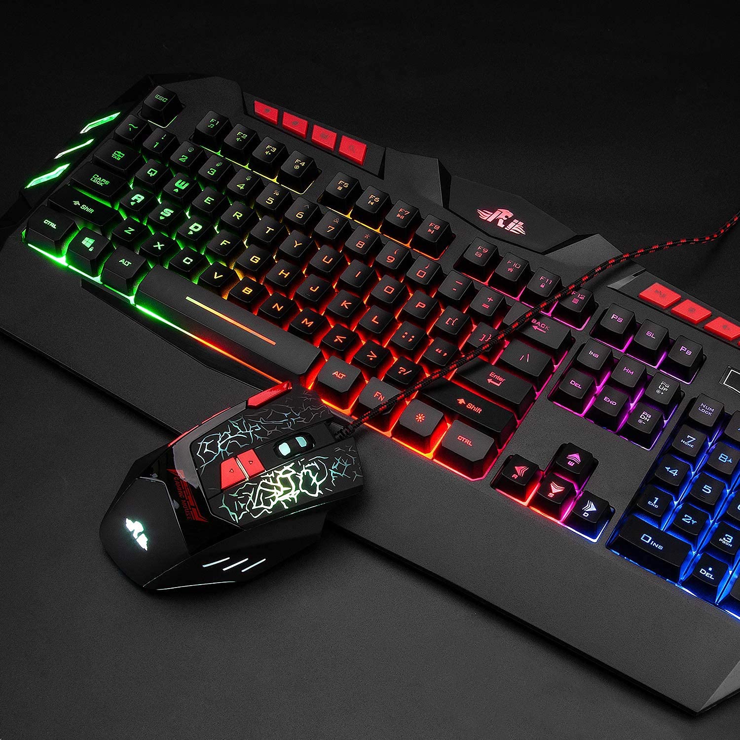 Rii Wired Gaming Keyboard and Mouse Combo,RGB LED Backlight,USB Plug-and-Play for Windows/Mac/Laptop/PC/Laptop,Business Office