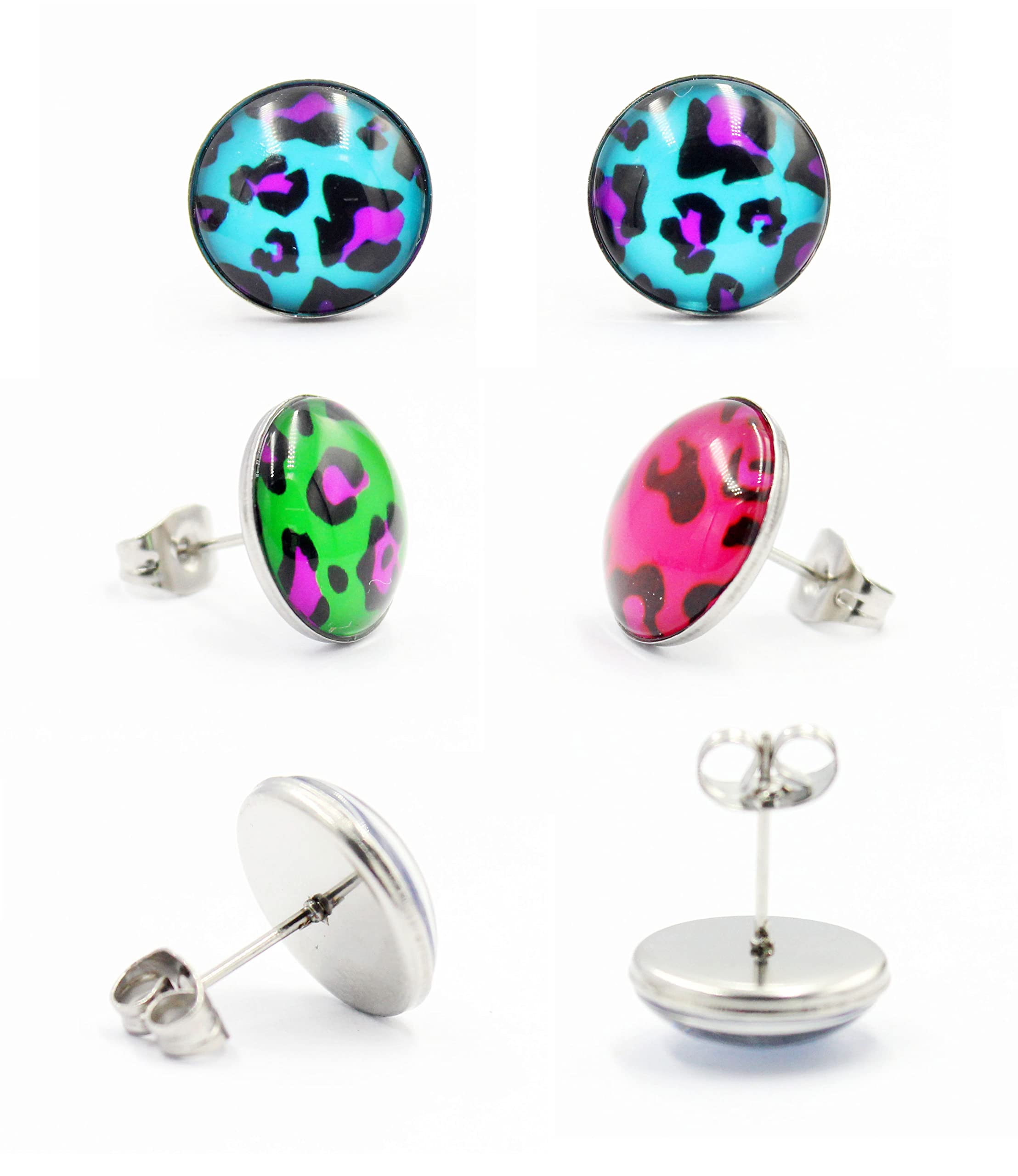 ONEP Cheetah Earrings Women's Leopard Print Stainless Steel Stud Earring (12 Pairs)