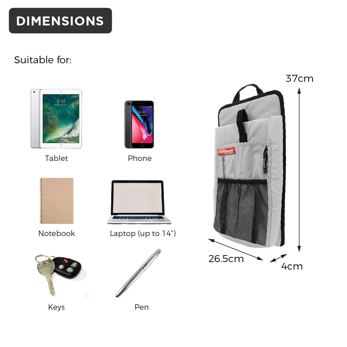 OverBoard Laptop Tidy Dry Bag, Black/Gray