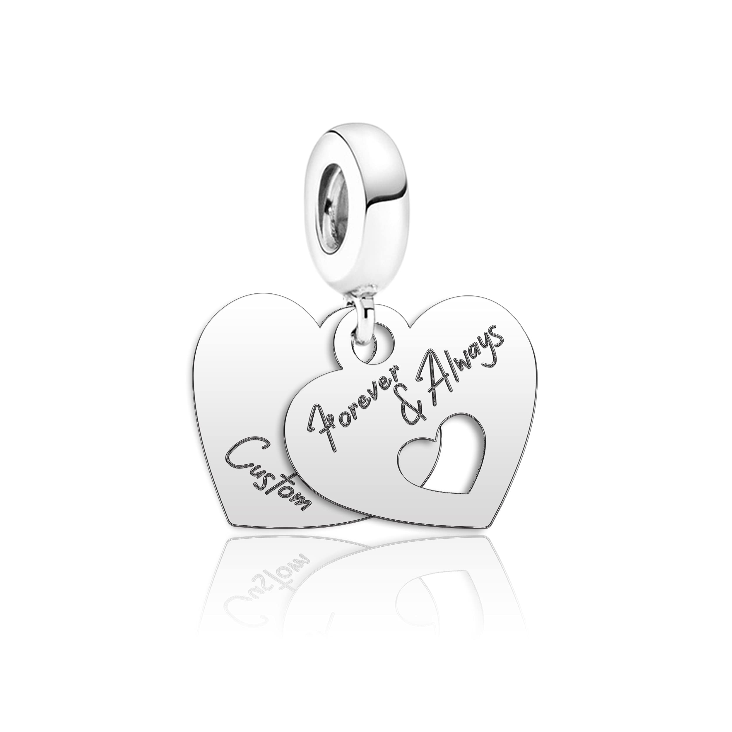 QueenCharms Custom Charm for Bracelets Love Heart Personalized Forever &Always Dangle Bead -Custom