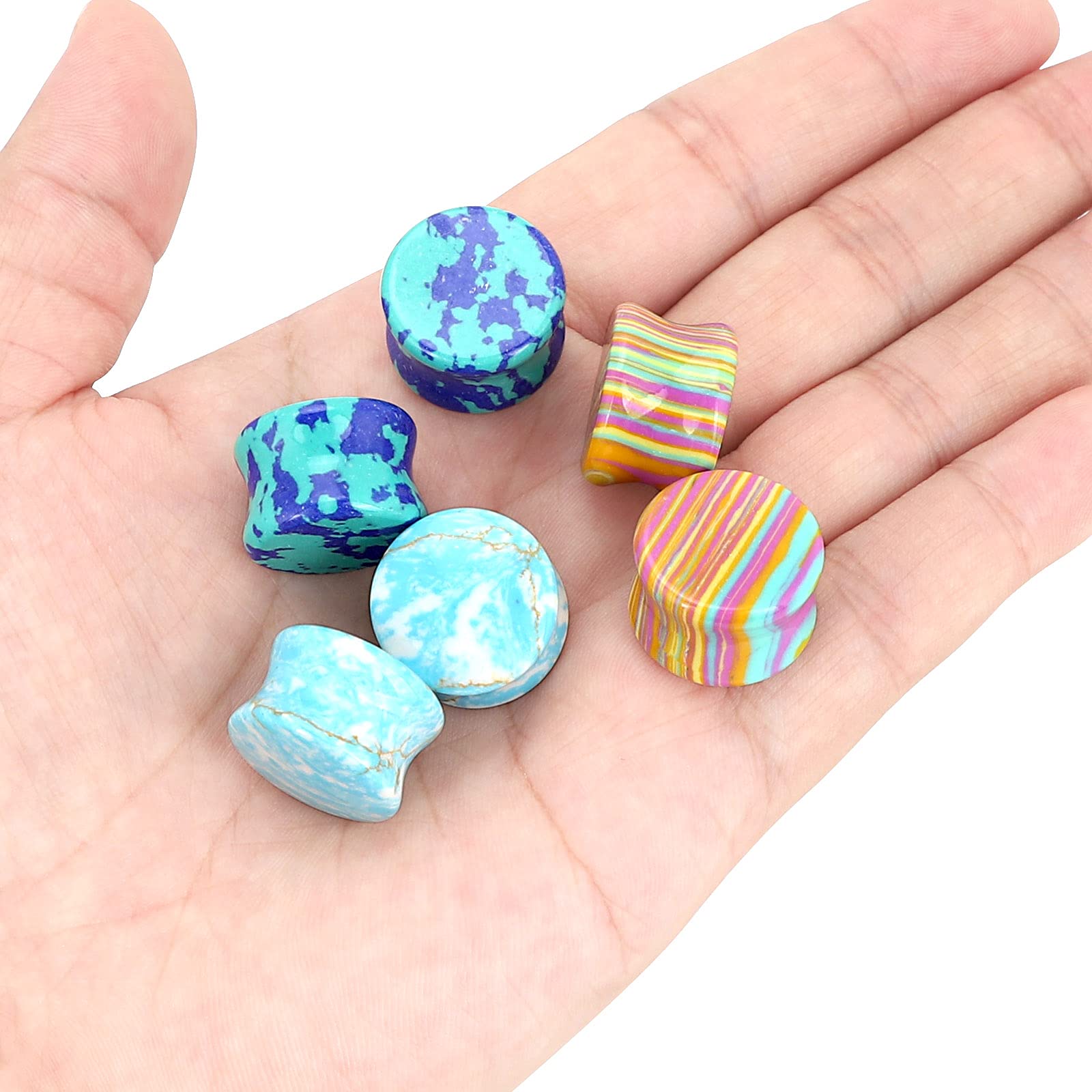 Qmcandy 6pcs Mixed Stone Ear Plugs Tunnels Saddle Expander Body Piercing Set Gauge 9/16"