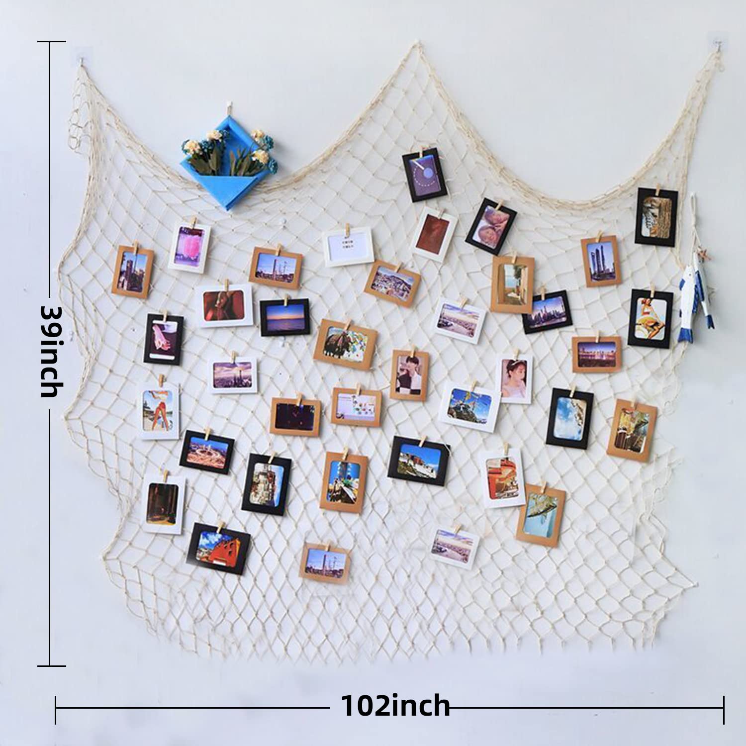 Toiclebor® Fish Net Decoration for Beach Themed Parties and Home Decor - 102'' x 39'' Handmade Fishing Net with 0.08 inch Diameter (8.5x3.3 ft)