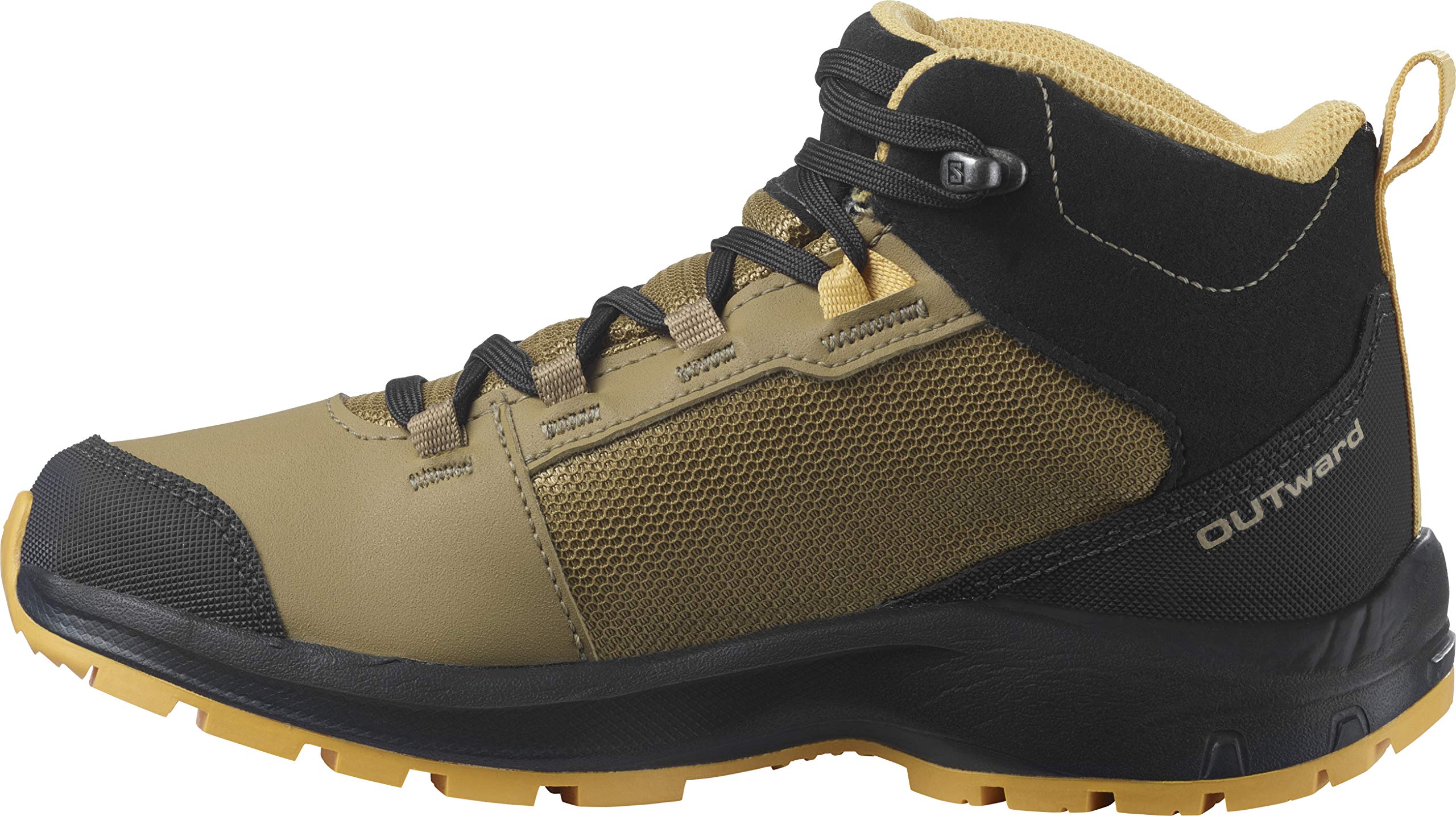 Salomon Kids Outward CLIMASALOMON Waterproof Hiking Boots, Safari/Phantom/Warm Apricot, 5 US Unisex Big