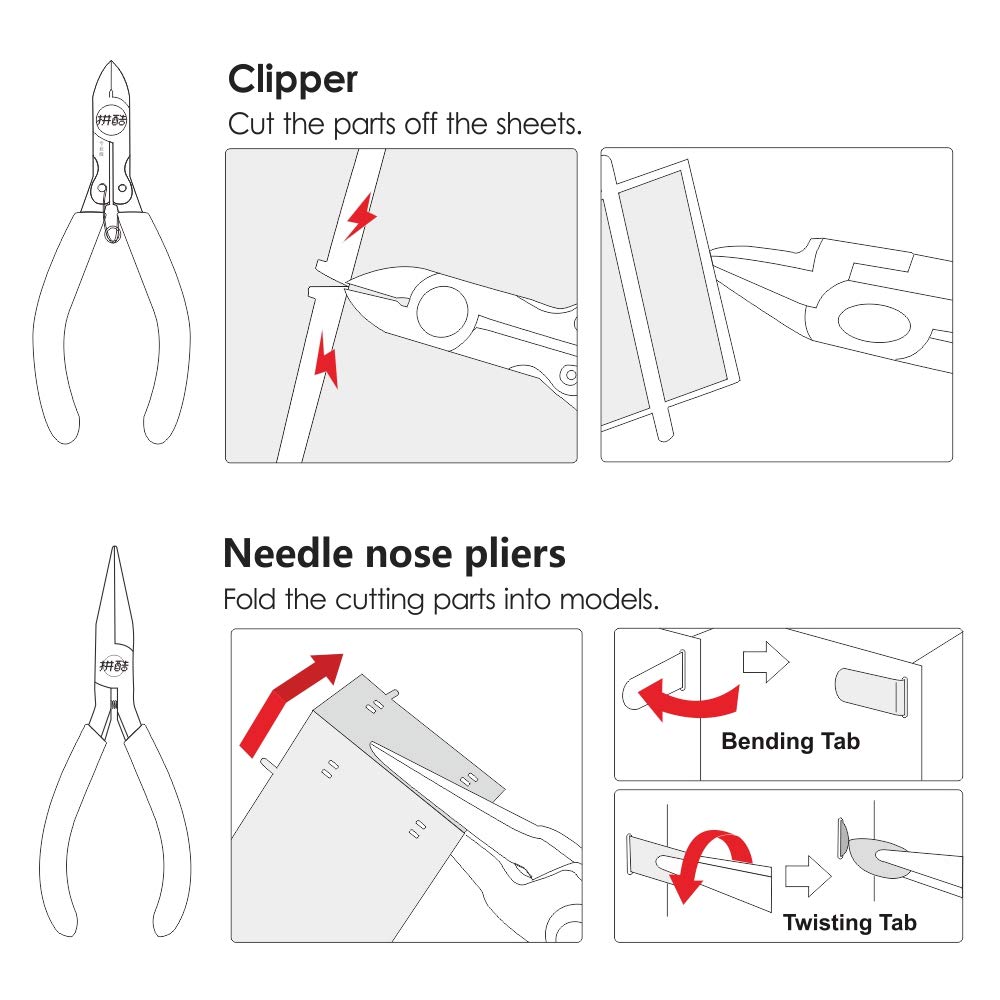 Piececool DIY Tools Set for Metal Earth Model Kits, Professional Clipper and Needle Nose Pliers for Metal Puzzles Assembling Cutting and Bending Tools Kit-Yellow 2pcs Sets