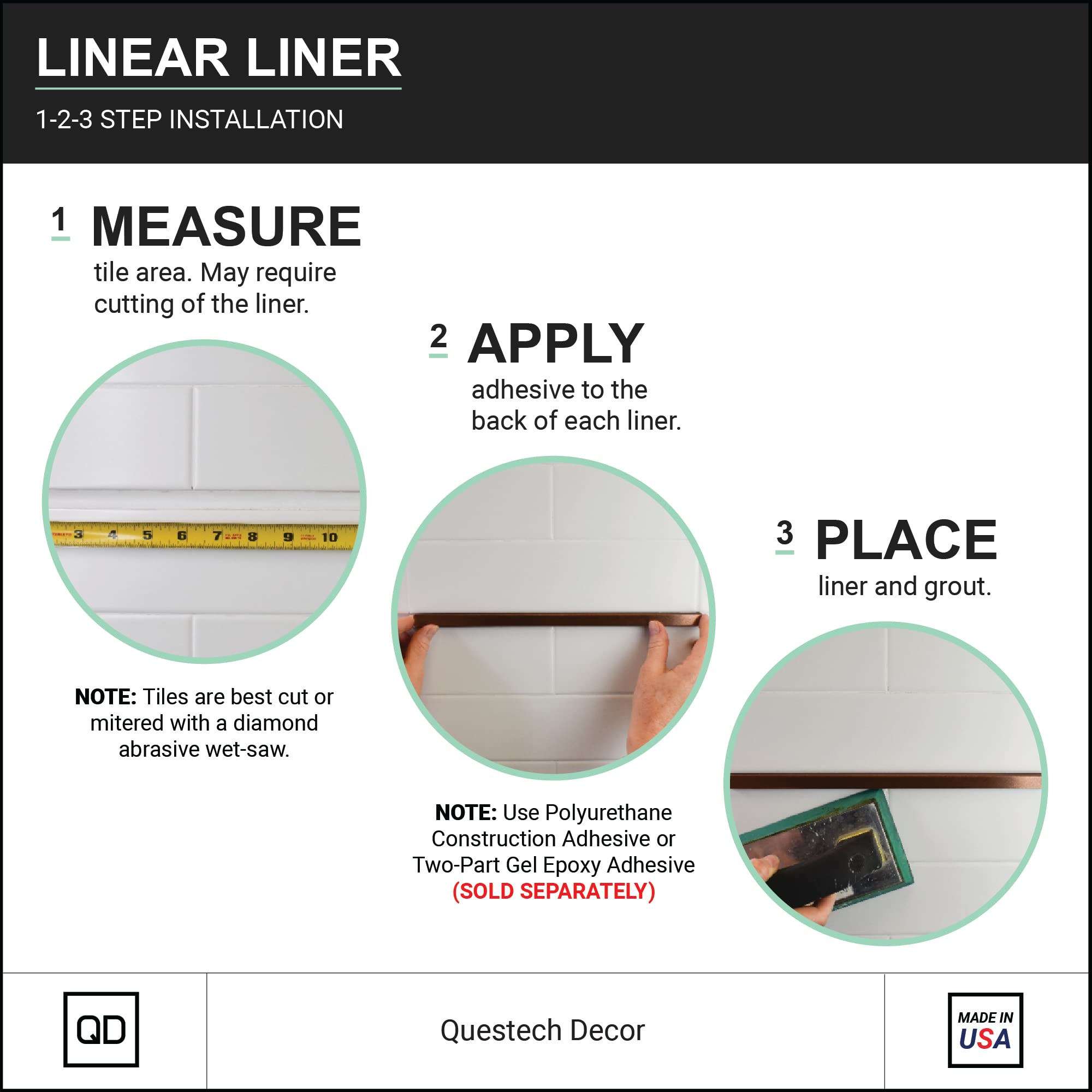 Questech Décor Tile Trim, 1/2 x 12 Inch Linear Flat Pencil Tile Edge Trim Cap, Decorative Shower Tile Liner, Kitchen Tile Border Backsplash Trim, Bronze Finish, 6 Pack