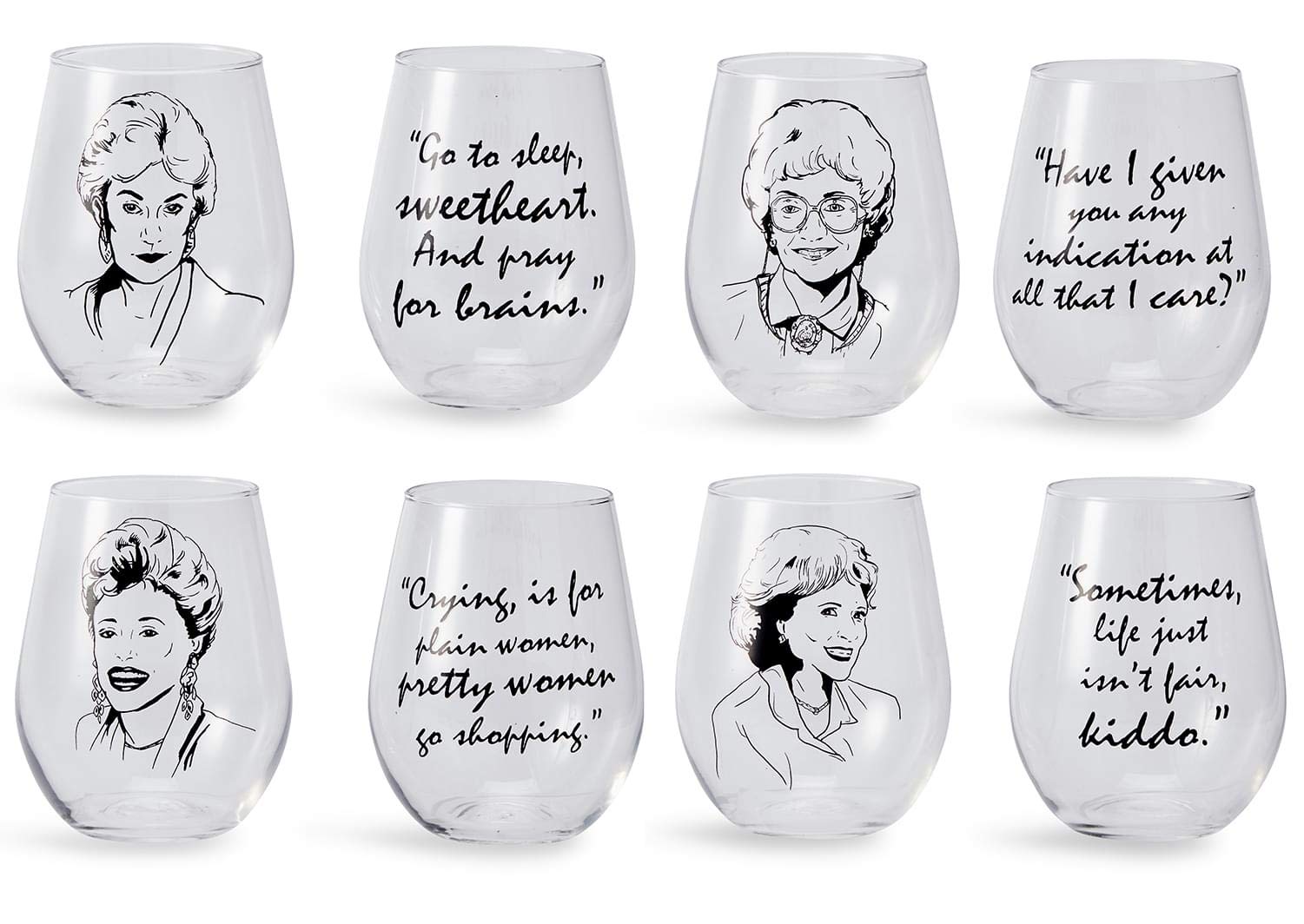 Toynk The Golden Girls Official Stemless Wine Glass Collectible Set of 4| Features One Wine Glass For Each Golden Girl | Each Glass Holds 16 Ounces
