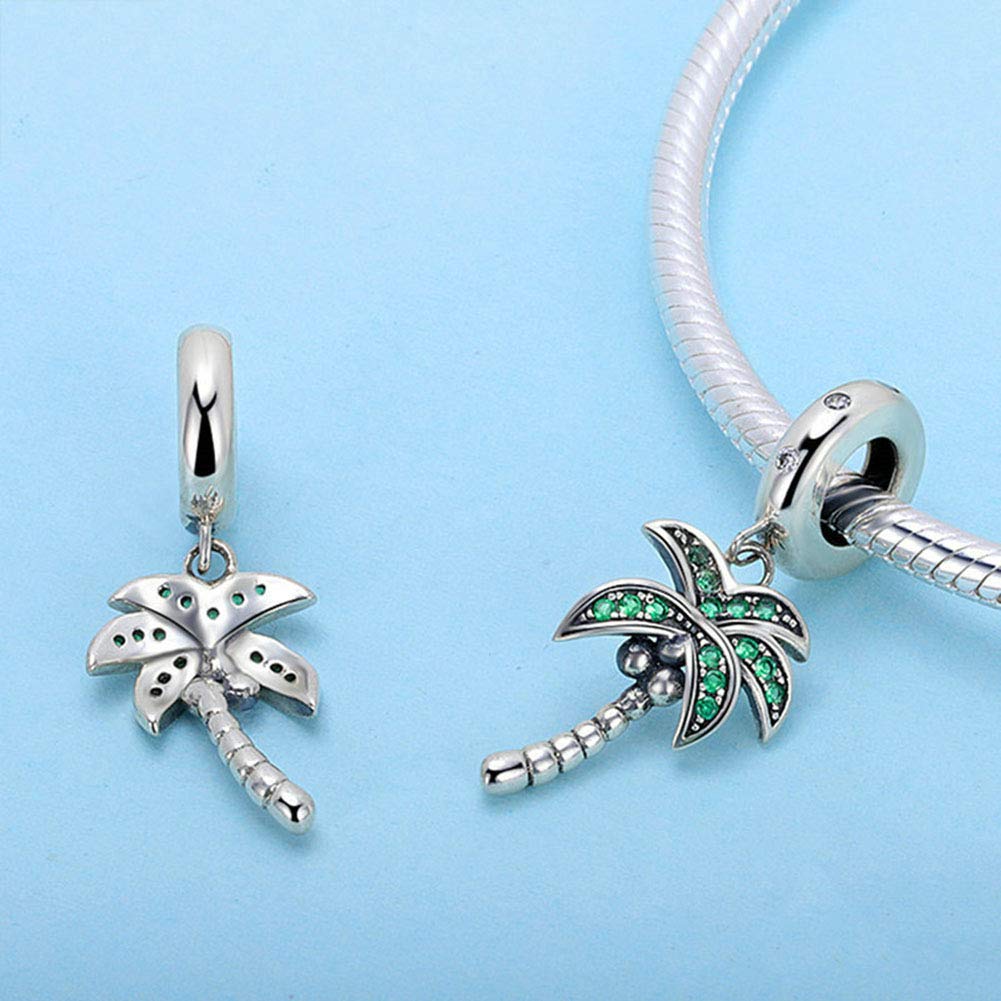 Palm Tree Charm 925 Sterling Silver Coconut Palm Charm Anniversary Charm for Pandora Charm Bracelet (B)