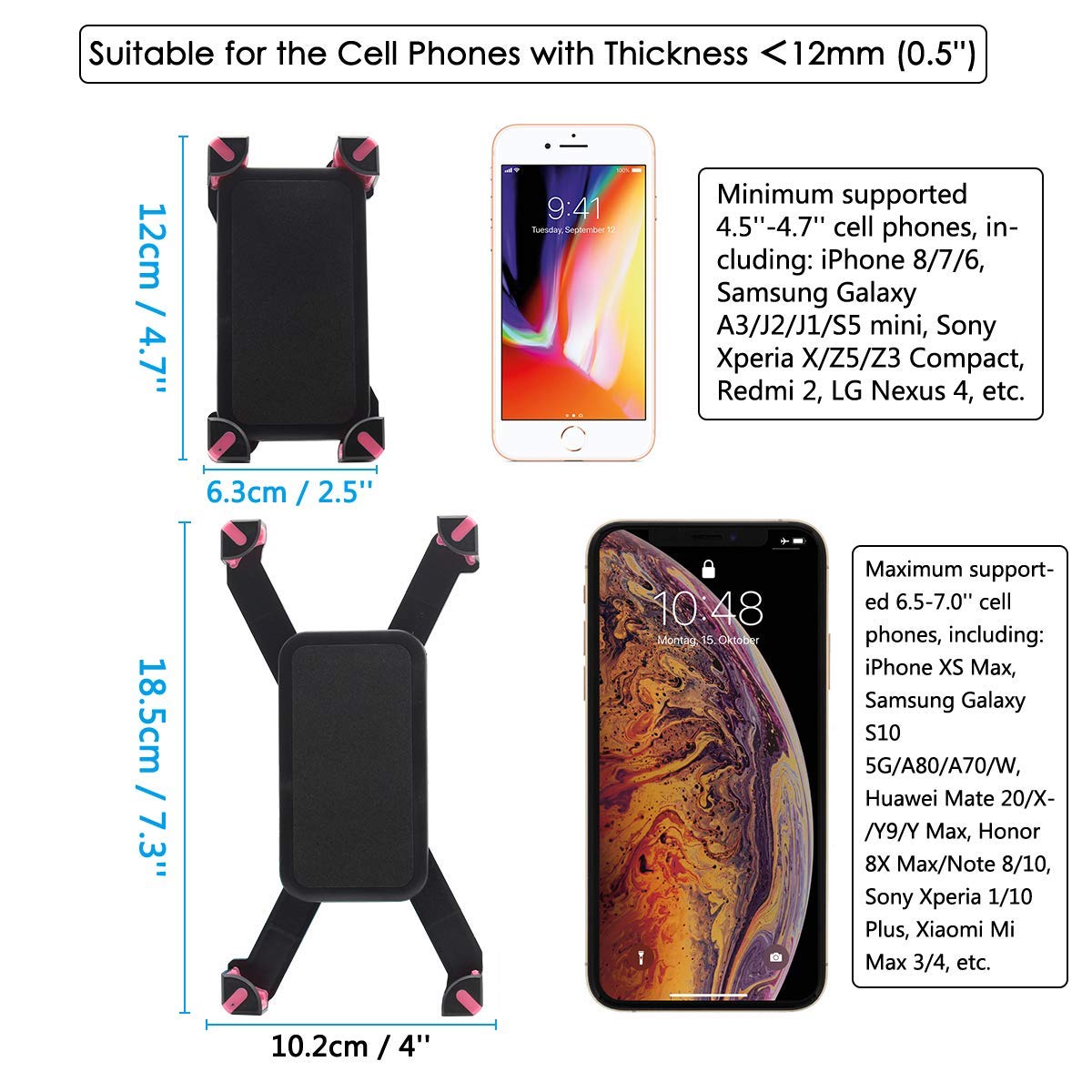 QMEET Bike Phone Mount 360°Rotation,Universal Motorcycle Handlebar Mount Bicycle Phone Holder for iPhone 11,12 Pro Max,S9,S10 and More 3.5"-6.8" Cellphone(Black Pink)