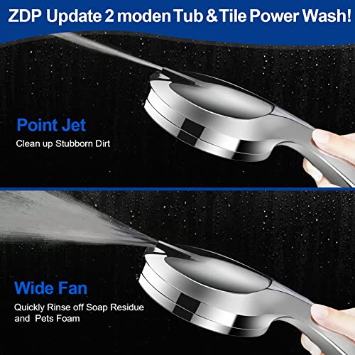 ZDP High Pressure Handheld Shower Head,10 Mode High Flow Hand Held Showerhead Set,5.04IN Showerhead 59IN Stainless Steel Hose Adjustable Brass Ball Bracket Built-in Power Wash To Clean Tub Tiles Pets