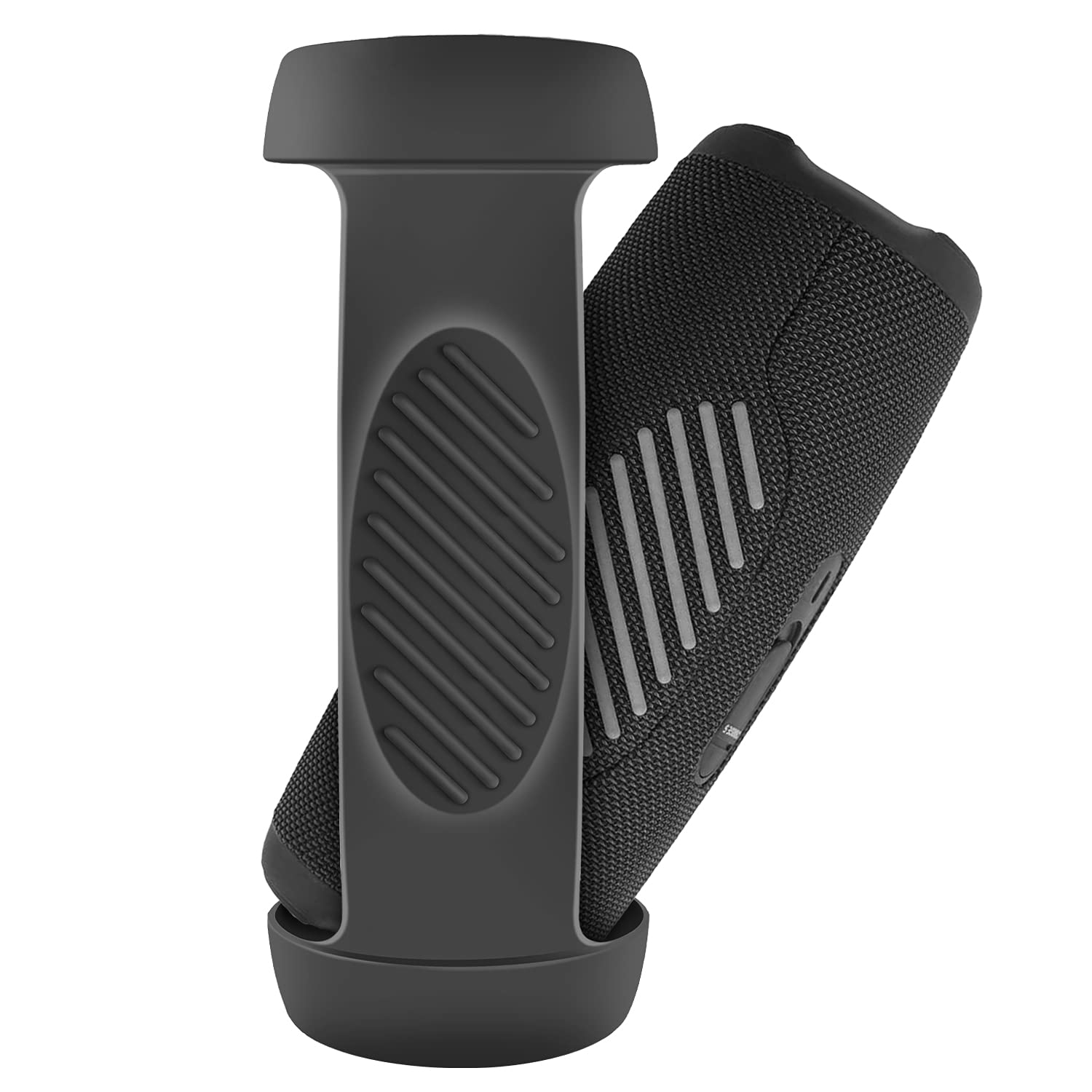 Silicone Case Cover for JBL Charge 5 Waterproof Portable Bluetooth Speaker, Travel Carrying Protective Gel Soft Skin, Waterproof Rubber Pouch with Shoulder Strap and Carabiner - Black