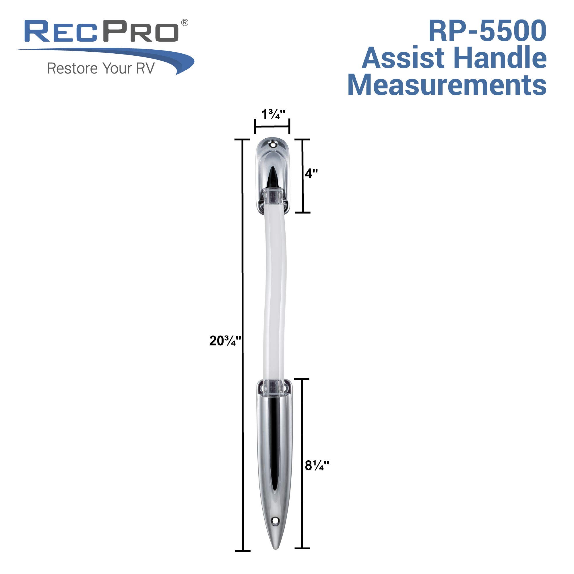 RecPro RV Entry Door Assist Handle | S Style Bar | Chrome Plated | Optional LED Color (White)