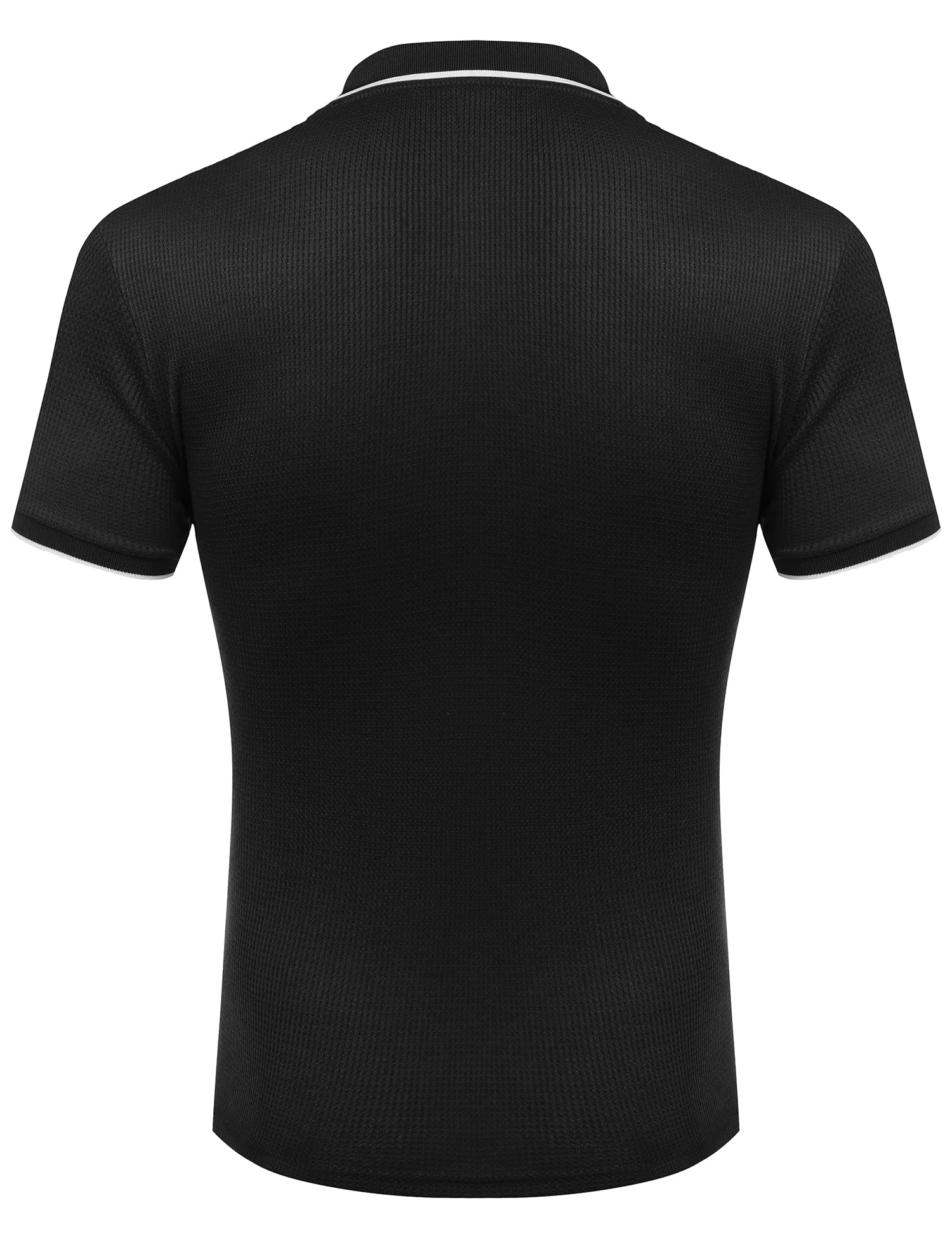 URRU Men's Muscle T Shirts Waffle Stretch Short Sleeve Polo Shirt Casual Slim Fit Workout Tee Shirts Black M