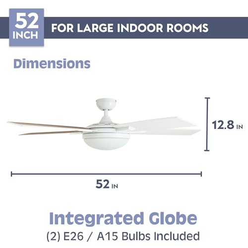 Prominence Home Emporia, 52 Inch Contemporary Indoor LED Ceiling Fan with Light, Remote Control, Dual Mounting Options, Dual Finish Blades, Reversible Motor - 51021-01 (Bright White)