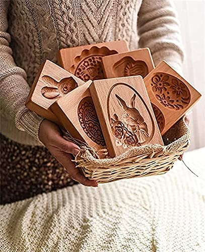 Wooden Cookie Molds, Wooden Cookie Biscuit Mold Baking Cookie Mold Wooden Carved Mold Cookie Cutter Embossing Mold, DIY Shapes Cookie Stamp,Gingerbread Mold,Pine Cone Mold (Rabbit)