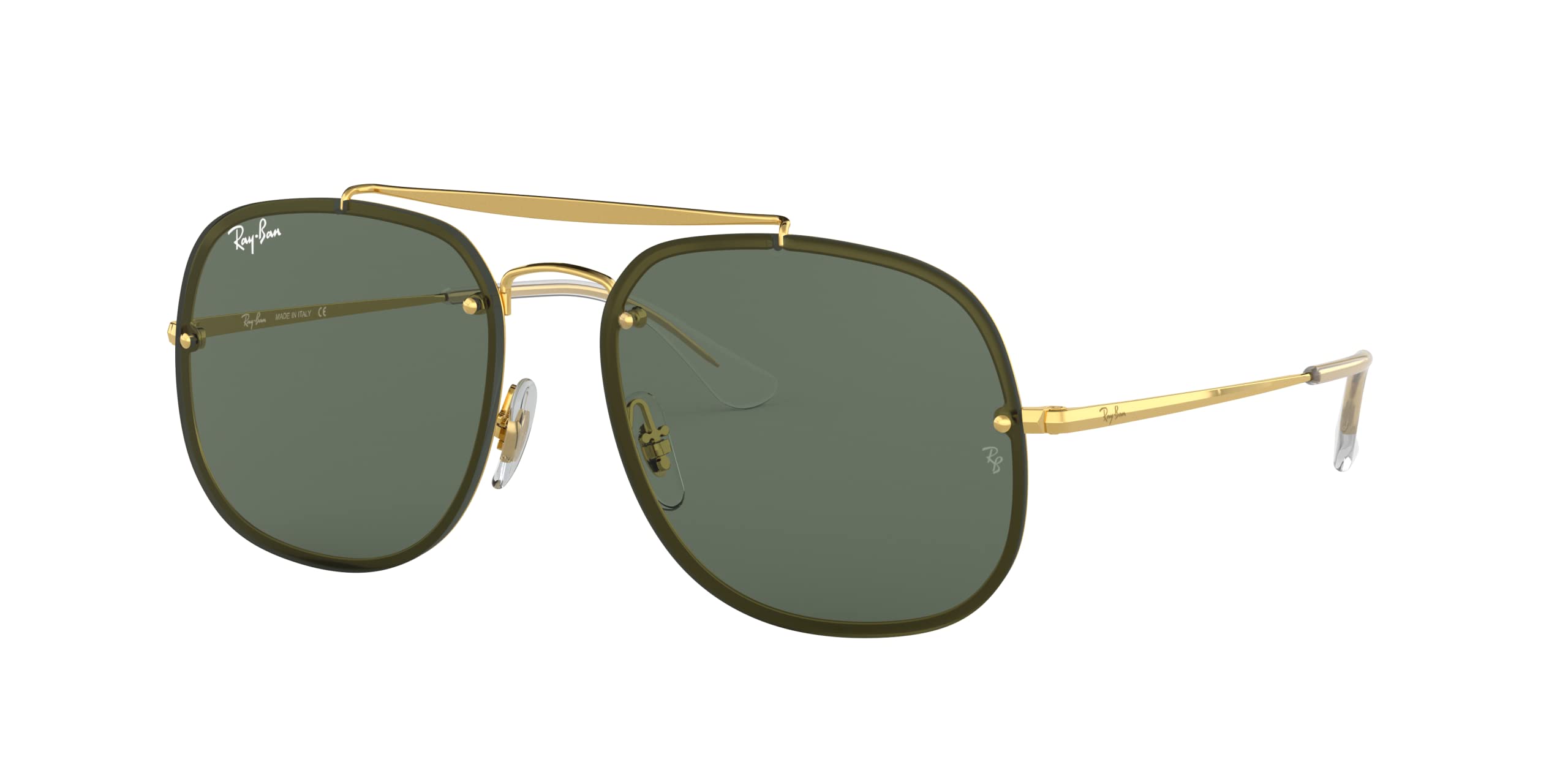Ray-Ban RB3583N Blaze General Square Sunglasses, Gold/Dark Green, 58 mm