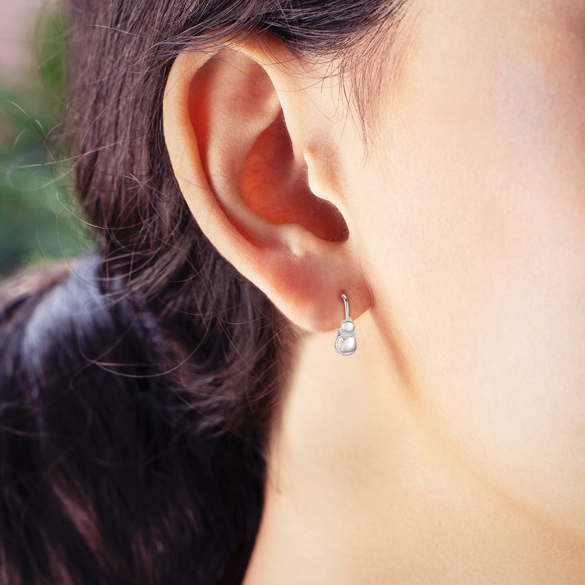 Vito Cat Stud Earrings for Women, 925 Sterling Silver Dainty Freshwater Pearl Kitten Ear Jewelry Gift for Cat Lover