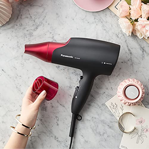 Panasonic Nanoe Hair Dryer, 1875 Watt Professional Blow Dryer for Smooth, Shiny Hair with 3 Attachments Quick Dry Nozzle, Diffuser and Concentrator Nozzle โ EH-NA65-K (Black/Pink), Black