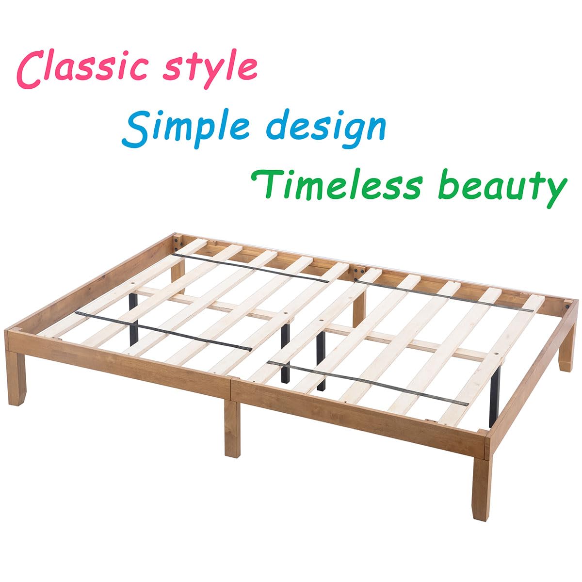 PIETFIU Classic Oak King Platform Bed Frame with Storage Underneath, Wooden Mattress Foundation King Size with Solid Wood Slat No Box Spring Needed Noiseless Easy Assembly (King)